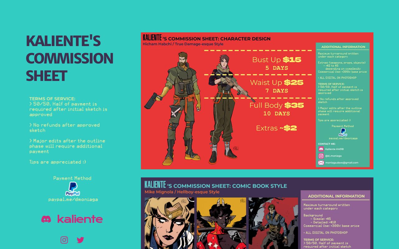 Kaliente's Commission Sheet